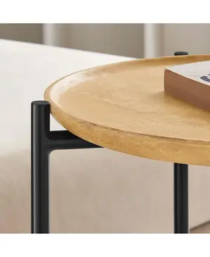 MODWAY Xilo Round Wood And Metal Side Table