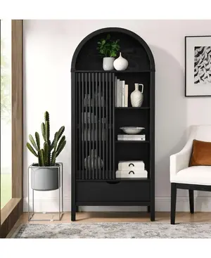MODWAY Vaughn 71 Arched Storage Display Cabinet - Black