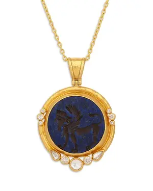 Gurhan 24k Yellow Gold Lapis & Diamond Intaglio Pendant Necklace - Gold/blue
