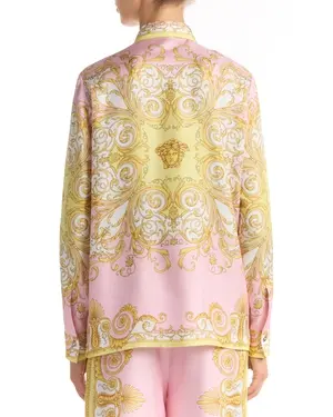 Versace Silk Twill Print Spring Shirt - Pale Yellow/rose Quartz