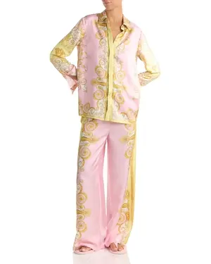 Versace Silk Twill Print Spring Shirt - Pale Yellow/rose Quartz