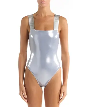 Versace Laminated One Piece Swimsuit - Silver