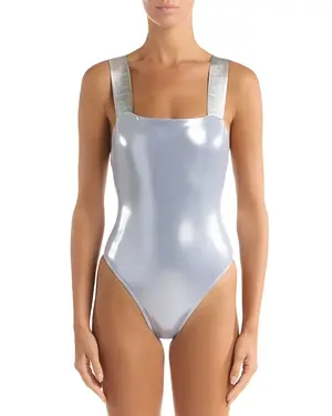 Versace Laminated One Piece Swimsuit - Silver