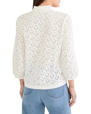 NIC+ZOE Knit Eyelet Ruffle Neck Top