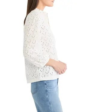 NIC+ZOE Knit Eyelet Ruffle Neck Top