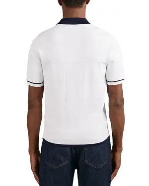 REISS Baxter Short Sleeve Zip Through Windowpane Texture Polo Shirt