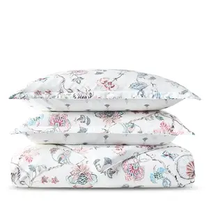 CHRISTY Tropical Floral Cotton Sateen Reversible Duvet Cover Set, Full/queen Exclusive - Pink