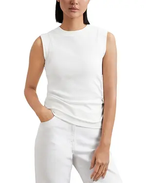 REISS Trudy Ruched Sleeveless Top - White