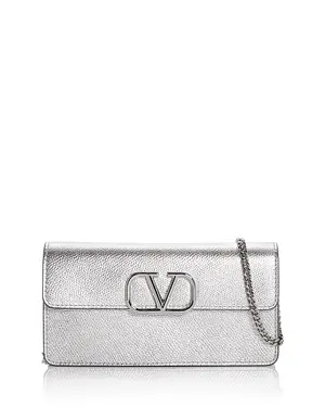 Valentino Garavani Vlogo Leather Wallet On Chain - Silver