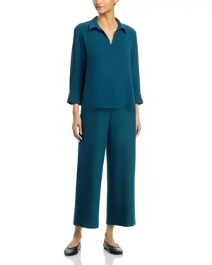 Eileen Fisher Silk Georgette Crepe Classic Collar Top