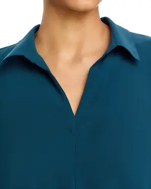Eileen Fisher Silk Georgette Crepe Classic Collar Top