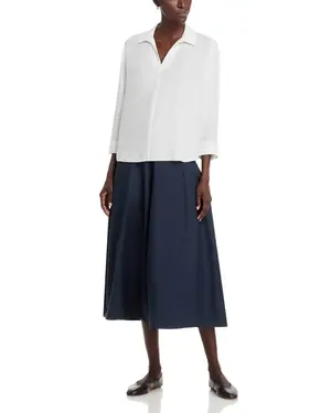 Eileen Fisher Silk Georgette Crepe Classic Collar Top - Ivory