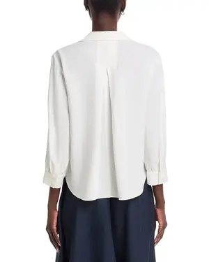 Eileen Fisher Silk Georgette Crepe Classic Collar Top - Ivory