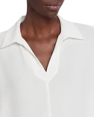 Eileen Fisher Silk Georgette Crepe Classic Collar Top - Ivory