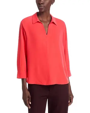 Eileen Fisher Silk Georgette Crepe Classic Collar Top - Watermelon