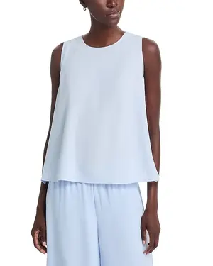 Eileen Fisher Silk Georgette Crepe Round Neck Shell - Airy Blue