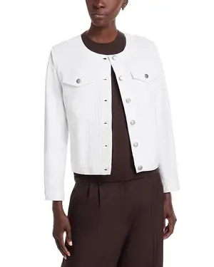 Eileen Fisher Cotton Blend Denim Round Neck Jacket - White