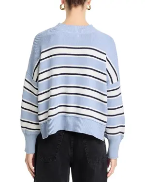 Aqua Striped Drop Shoulder Sweater