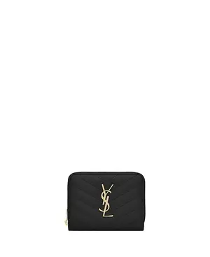 Saint Laurent Cassandre Matelassaa Compact Zip Around Wallet - Black