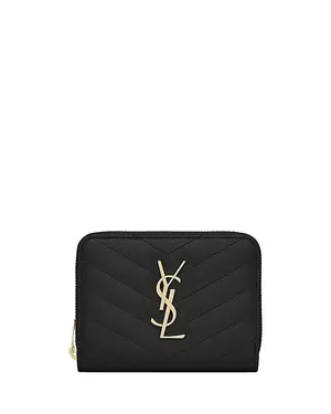 Saint Laurent Cassandre Matelassaa Compact Zip Around Wallet - Black