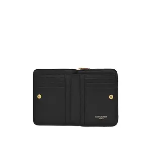Saint Laurent Cassandre Matelassaa Compact Zip Around Wallet - Black