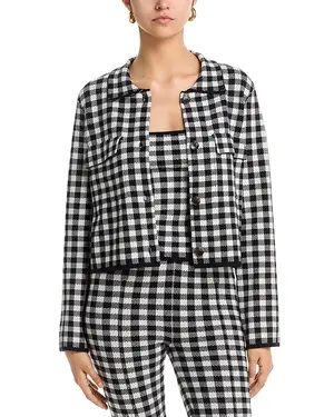 Aqua Gingham Knit Jacket - Black/white