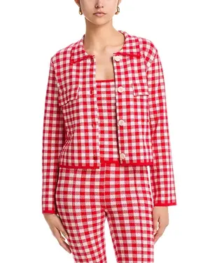 Aqua Gingham Knit Jacket - Red/white