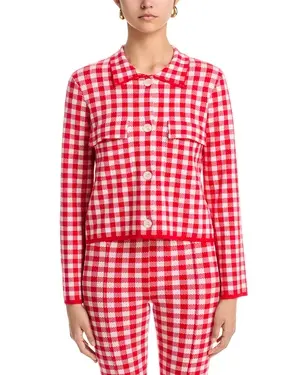 Aqua Gingham Knit Jacket - Red/white