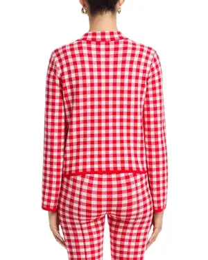 Aqua Gingham Knit Jacket - Red/white