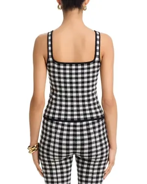 Aqua Gingham Knit Top - Black/white
