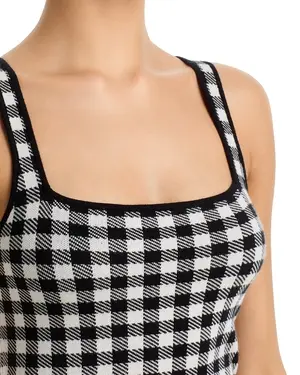 Aqua Gingham Knit Top - Black/white