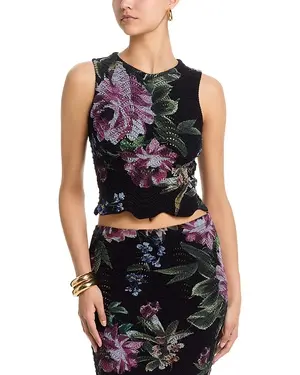 Aqua Floral Sweater Knit Tank Top Exclusive - Black Multi