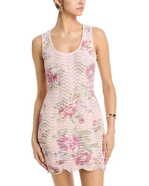 Aqua Floral Sweater Knit Tank Mini Dress - Pink Multi