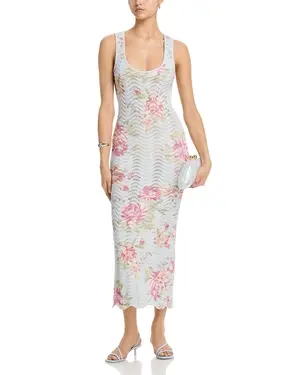 Aqua Floral Sweater Knit Tank Midi Dress