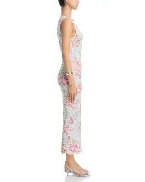 Aqua Floral Sweater Knit Tank Midi Dress