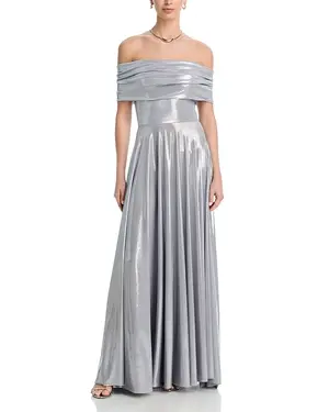 Norma Kamali Cowlneck Flared Gown - Silver