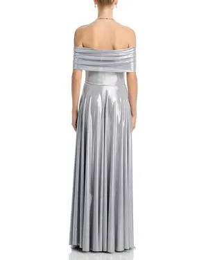 Norma Kamali Cowlneck Flared Gown