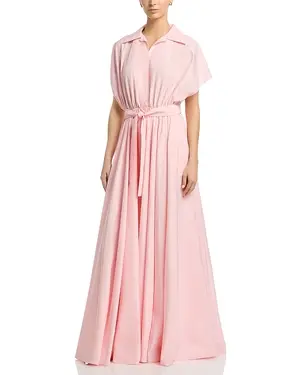 Norma Kamali Boyfriend Neck Shirt Flared Gown - Ballet Pink