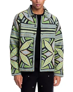 KARTIK RESEARCH Godhadi Printed Quilted Jacket - Black/sage/orange