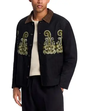 KARTIK RESEARCH Printed Suede Collar Jacket - Black/brown/pistachio