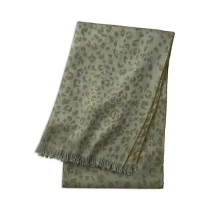 YVES DELORME Fauve Leopard Linen Jacquard Throw Kaki