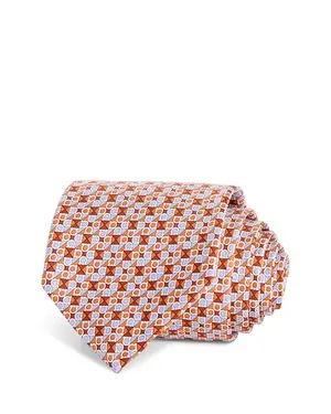 FERRAGAMO Silk Gancini Grid Pattern Neck Tie F. Arancio