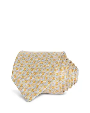 FERRAGAMO Silk Gancini Grid Pattern Neck Tie - F. Giallo