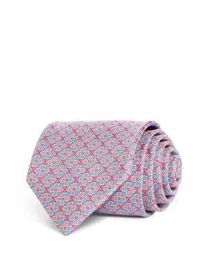 FERRAGAMO Silk Gancini Grid Pattern Neck Tie - F. Rosa