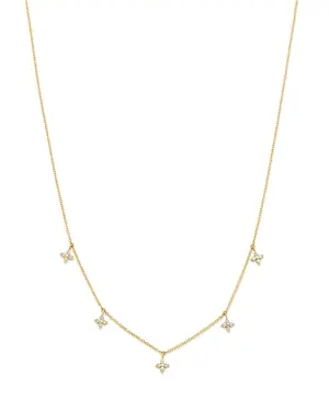 Zoe Chicco 14k Yellow Prong Diamonds Flower Cluster Dangle Station Necklace, 14 - Gold
