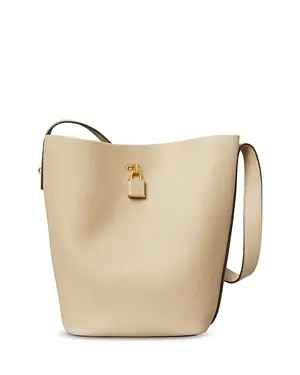 Tory Burch Slim Leather Bucket Bag - Light Stone