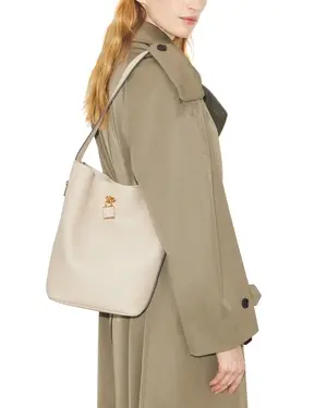 Tory Burch Slim Leather Bucket Bag - Light Stone