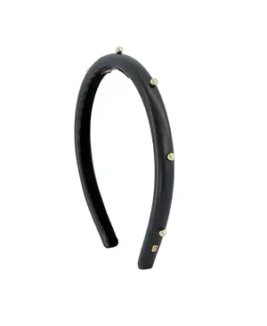 Alexandre De Paris Belle De Jour Leather And Gold Studs Headband - Black