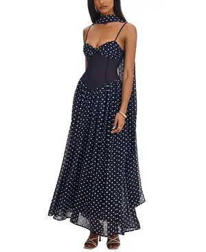 MISS CIRCLE Juliette Polka Dot Chiffon Maxi Dress - Navy Blue