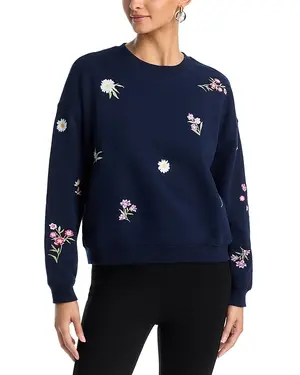 Aqua Flower Embroidered Sweatshirt Exclusive - Navy